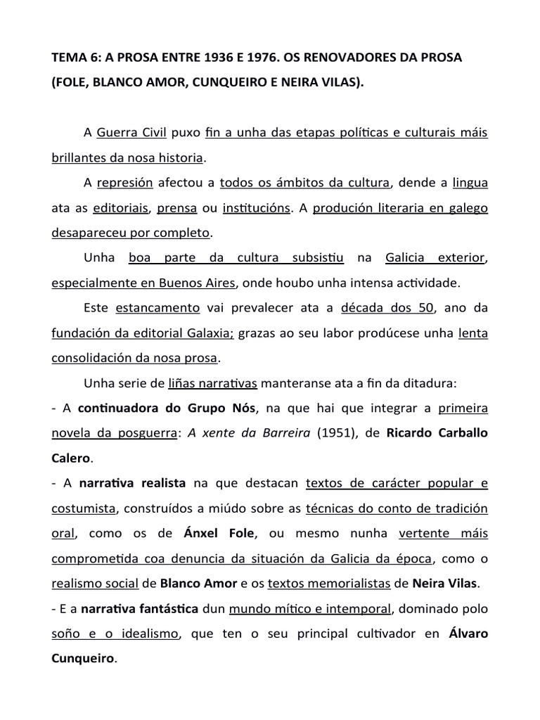 Tema 6. A Prosa Entre 1936 e 1976 | PDF