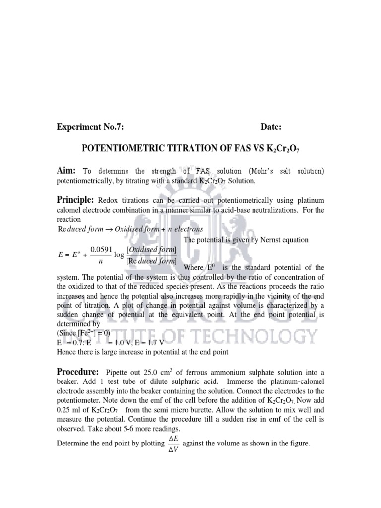 Experiment No 7 | PDF | Titration | Chemistry Experiment No 7 | PDF | Titration | Chemistry