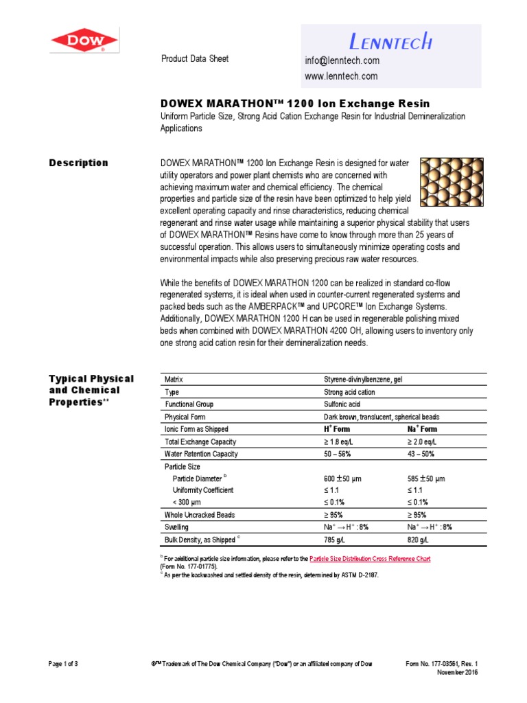 Dowex-Marathon-1200-L RESINA CATIÔNICA | PDF | Ion Exchange | Dow ...