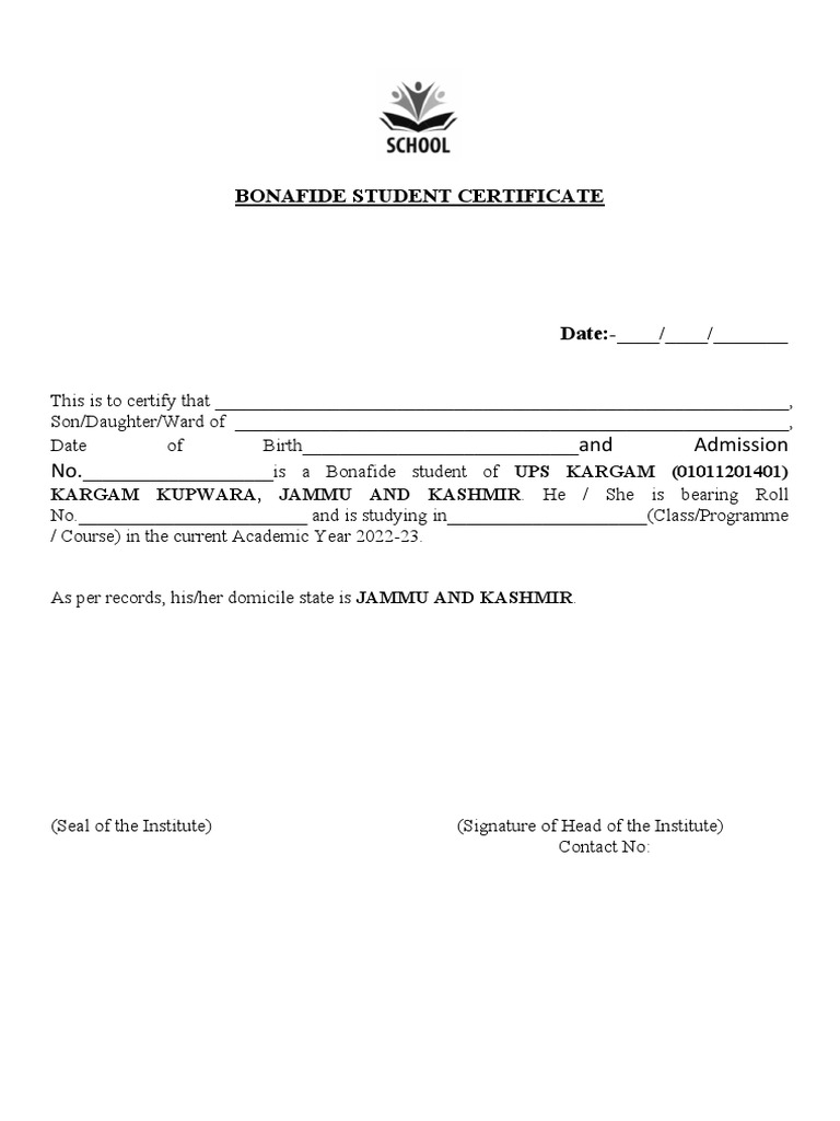 Bonafide Student Certificate | PDF