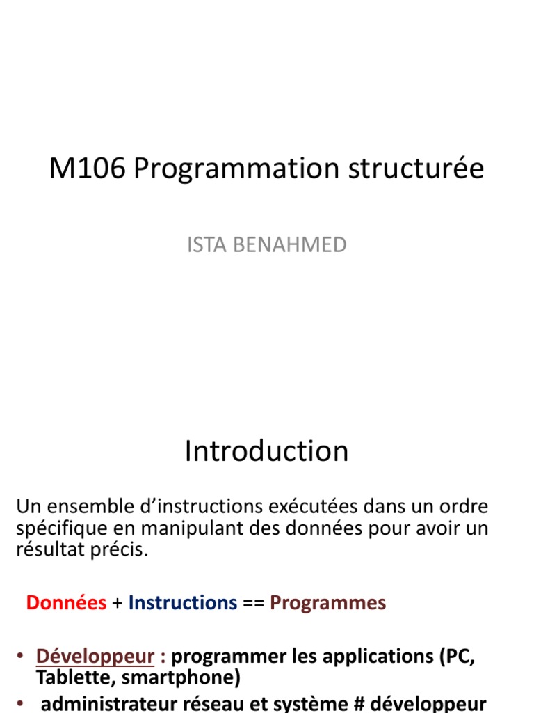 M106 Algorithme | PDF | Programmation informatique | Variable (informatique)