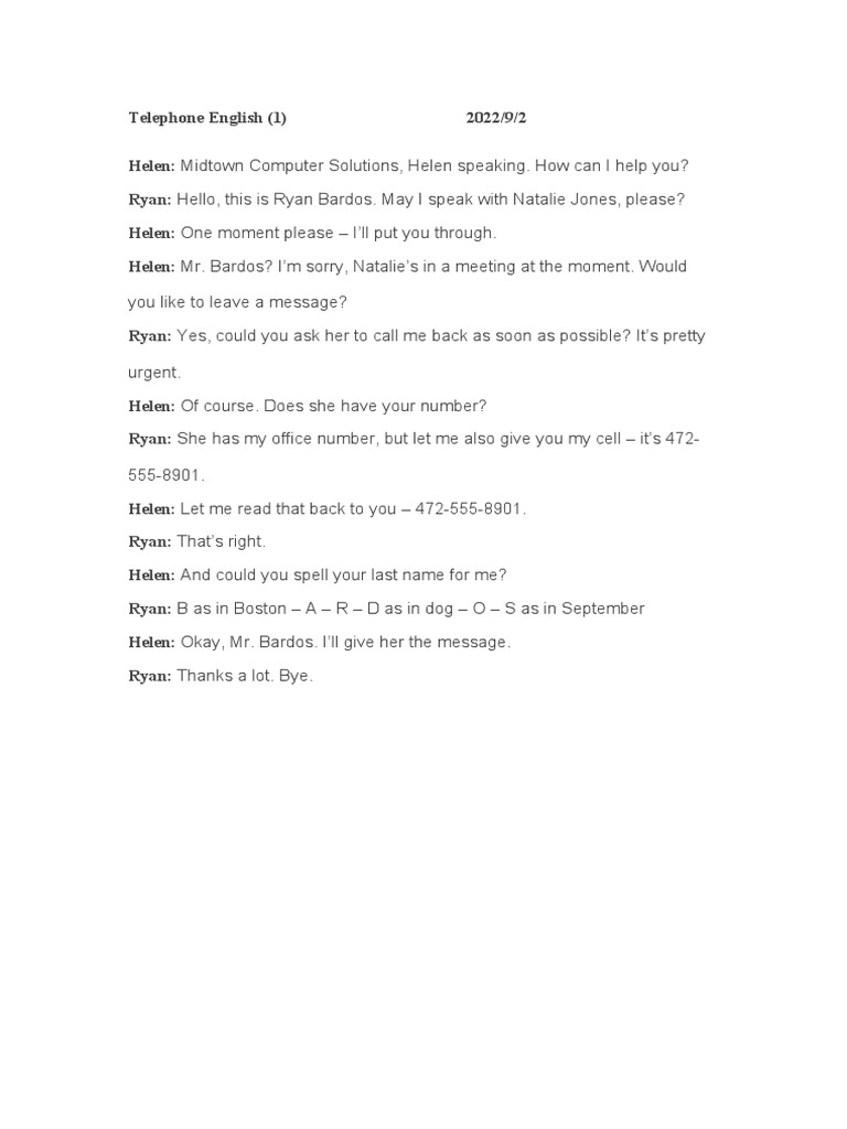 Telephone Conversation Example | PDF