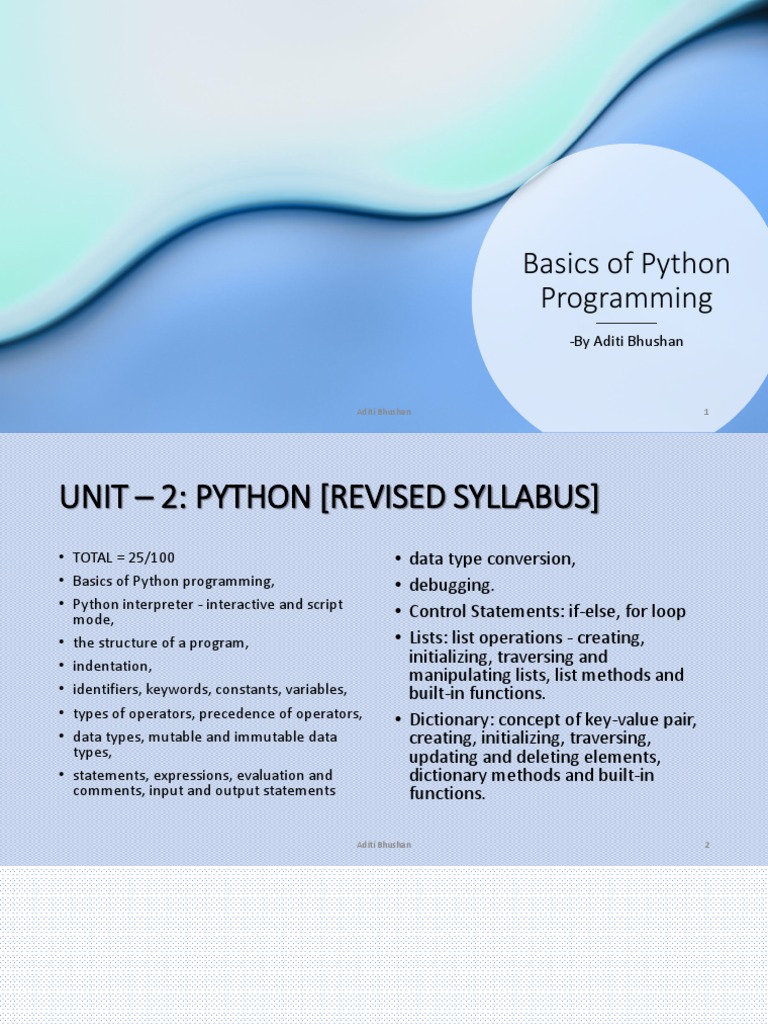 Basicsofpythonprogramming 201006030213 Pdf Python Programming Language Integrated