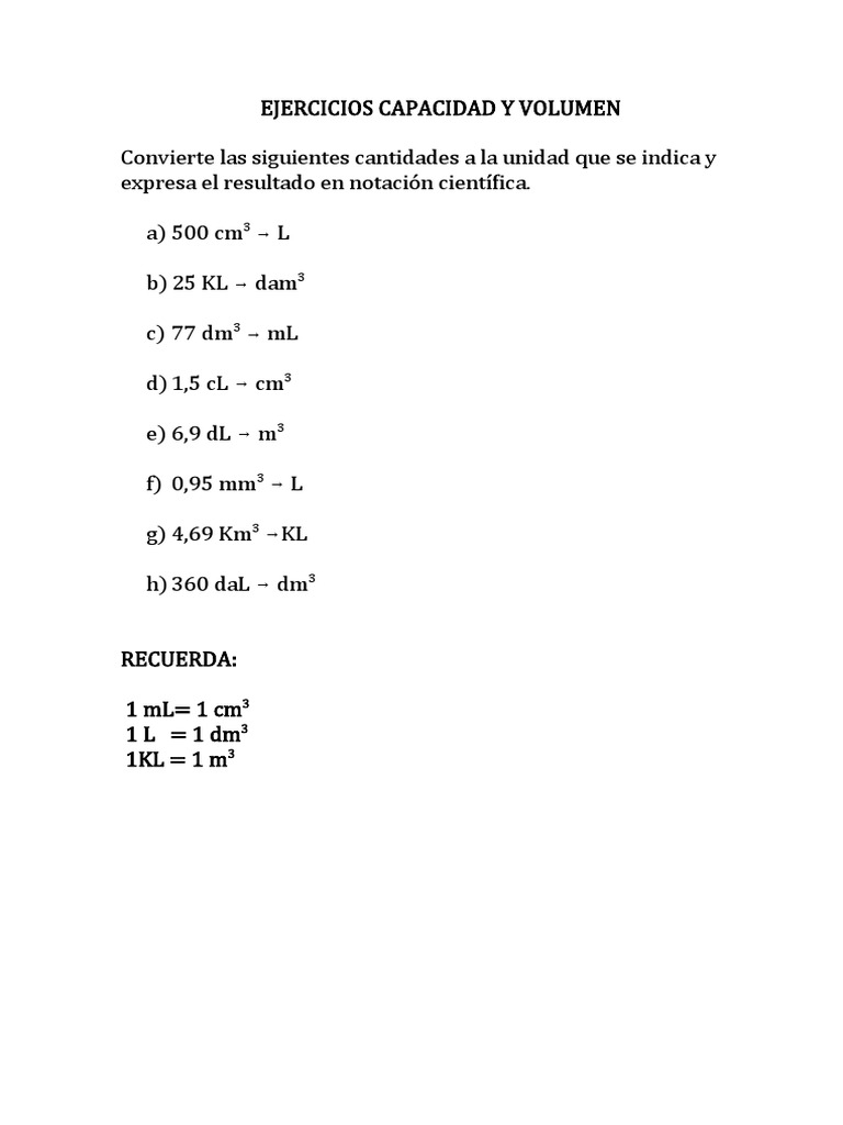Ejercicios Capacidad y Volumen | PDF
