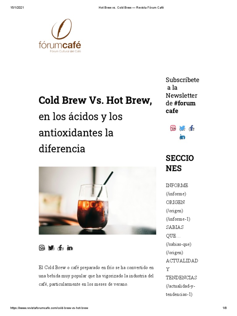 Hot Brew vs. Cold Brew — Revista Fórum Café | PDF | café | Ph