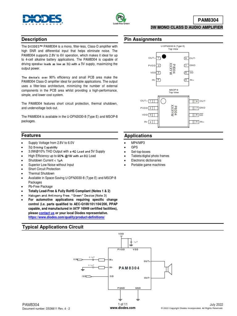 Amp Classe D 2W - Pam8304 | PDF | Amplifier | Capacitor