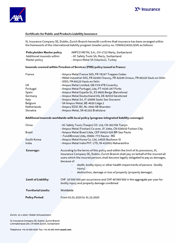 Liability Insurance Certificate 2020 | PDF | Insurance | Liability ...