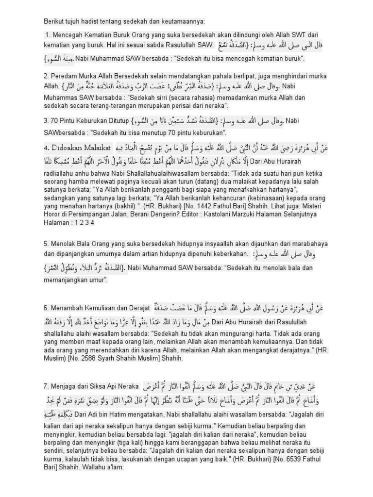Berikut Tujuh Hadist Tentang Sedekah Dan Keutamaannya | PDF