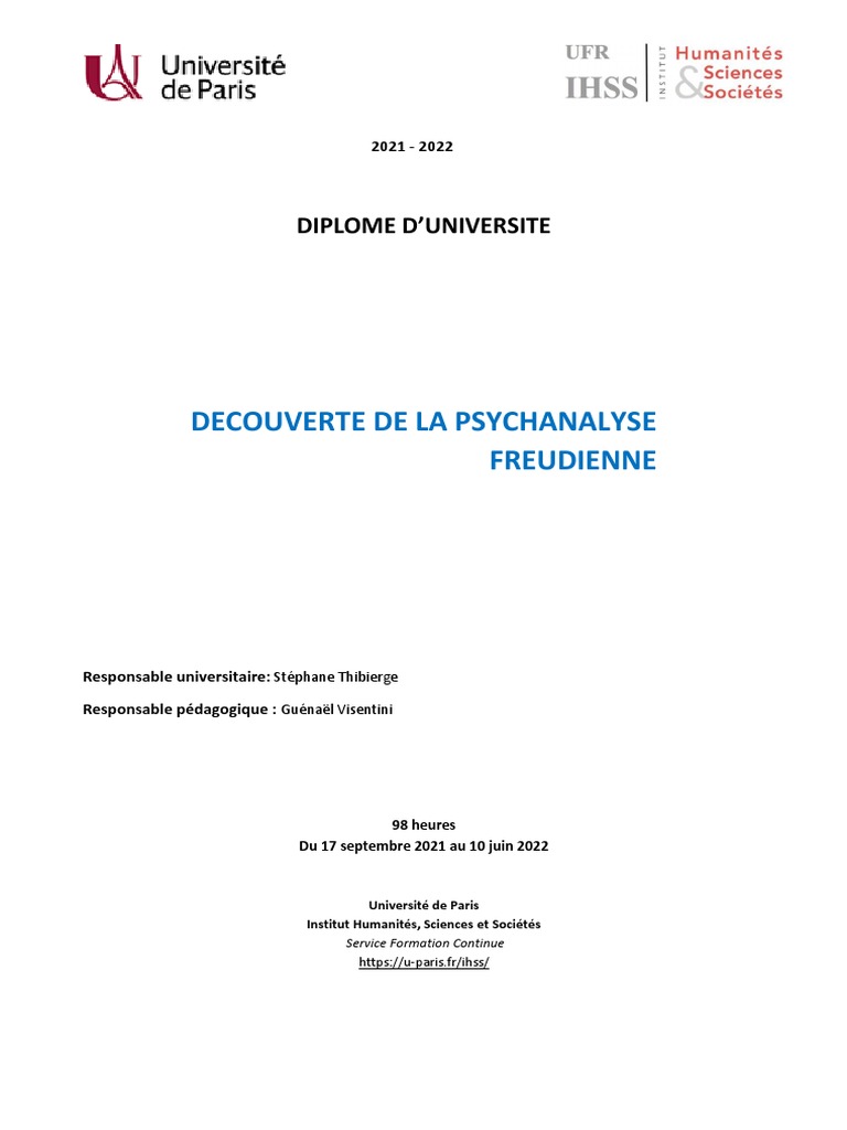 Decouverte de La Psychanalyse Freudienne | PDF | Psychanalyse | Sigmund ...