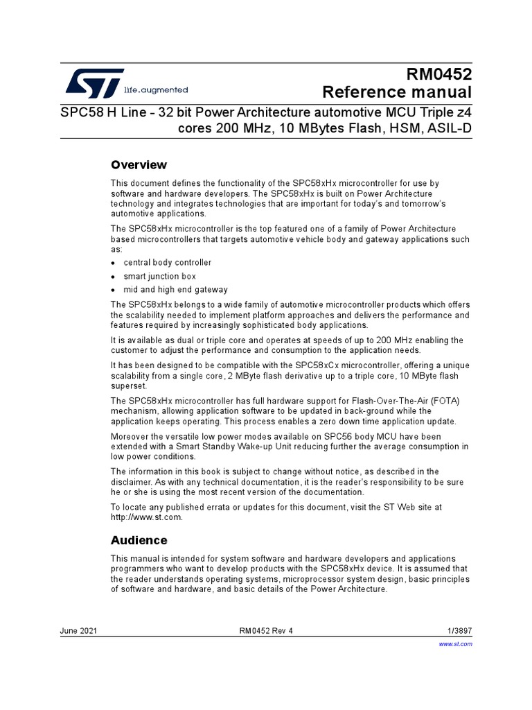 Rm0452 Spc58 H Line 32 Bit Power Architecture Automotive Mcu Triple z4 ...
