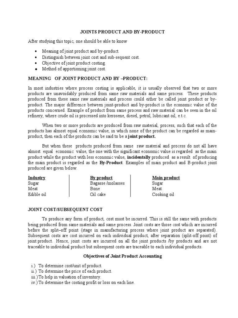 Joints Product and by Products | PDF | Cost | Profit (Economics)