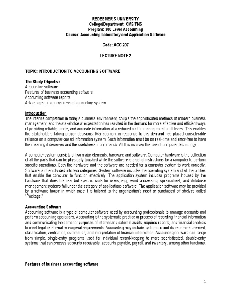 Lecture 2 - Introduction To Accounting Software | PDF | Accounting ...