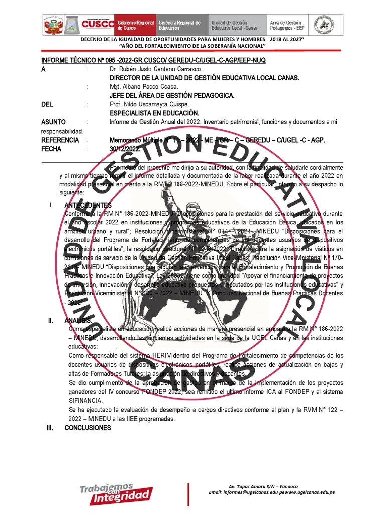 Informe #095 Informe de Gestión Anual 2022 | PDF