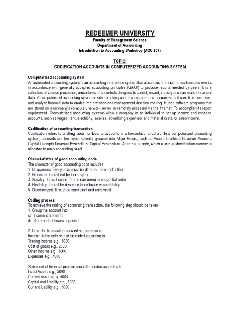 Lecture 3 - Codification Accounts in Computerized Accounting 1 | PDF ...