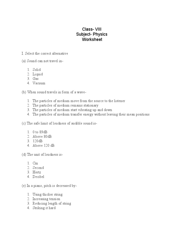 Sound Worksheet | PDF | Sound | Pitch (Music)