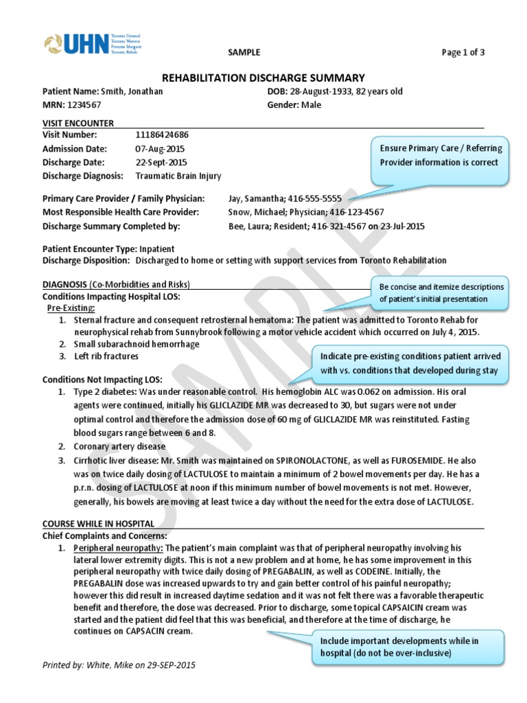 Good Discharge Summary Sample - Rehab | PDF | Patient | Peripheral ...