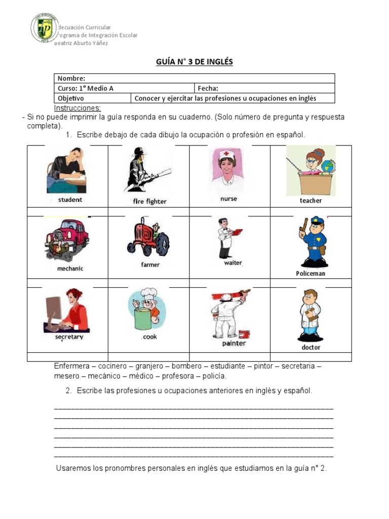 A Guía Inglés Las Profesiones | PDF