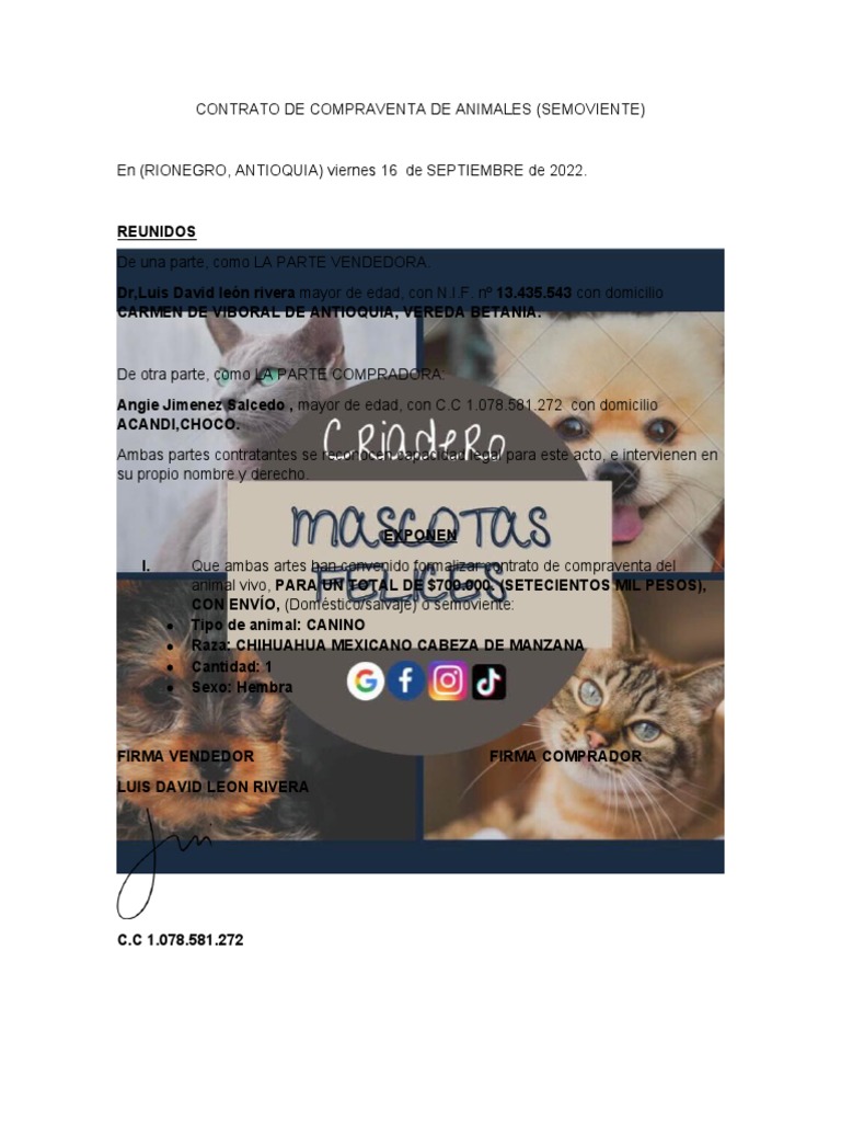 Contrato de Compraventa de Animales | PDF