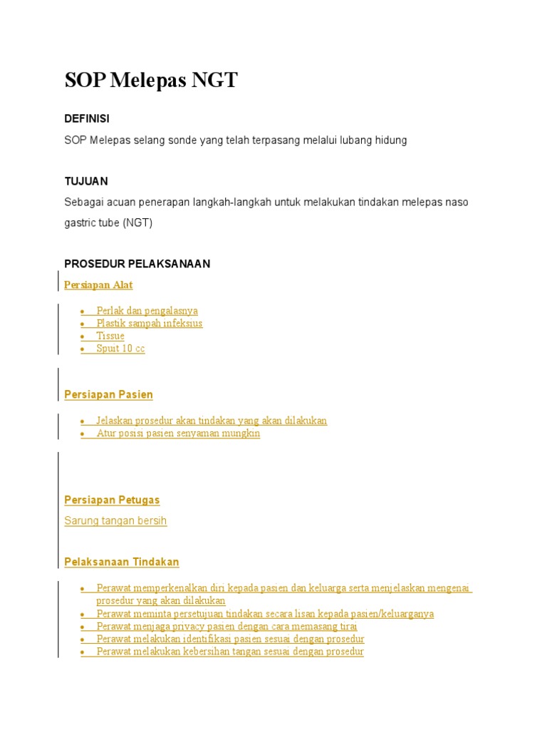 SOP Melepas NGT | PDF