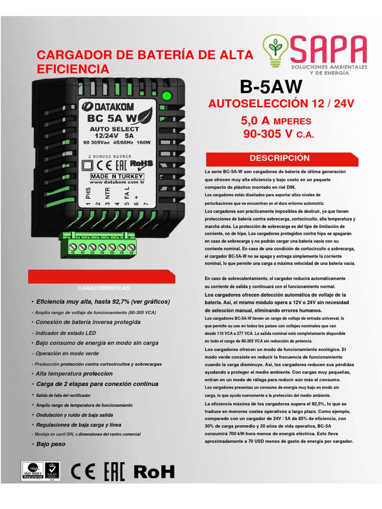 Cargador de Bateria BC-5A Autoseleccionable 1224 | PDF | Cargador de batería | Cantidades fisicas