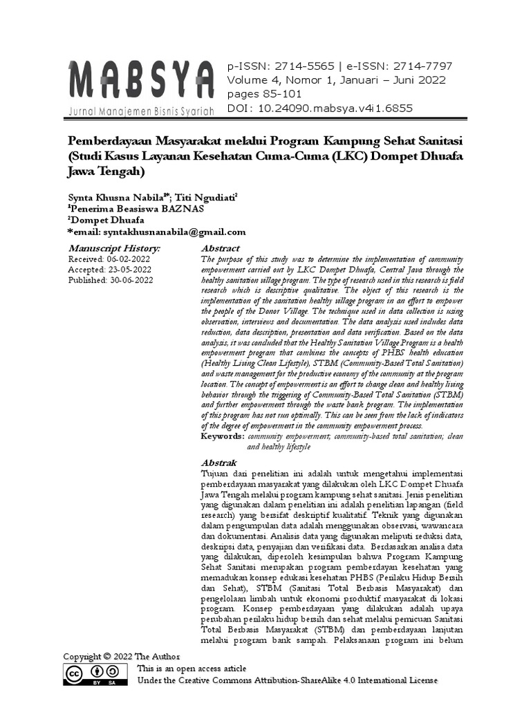 Pemberdayaan Masyarakat Melalui Program Kampung Sehat Sanitasi (Studi Kasus Layanan Kesehatan ...
