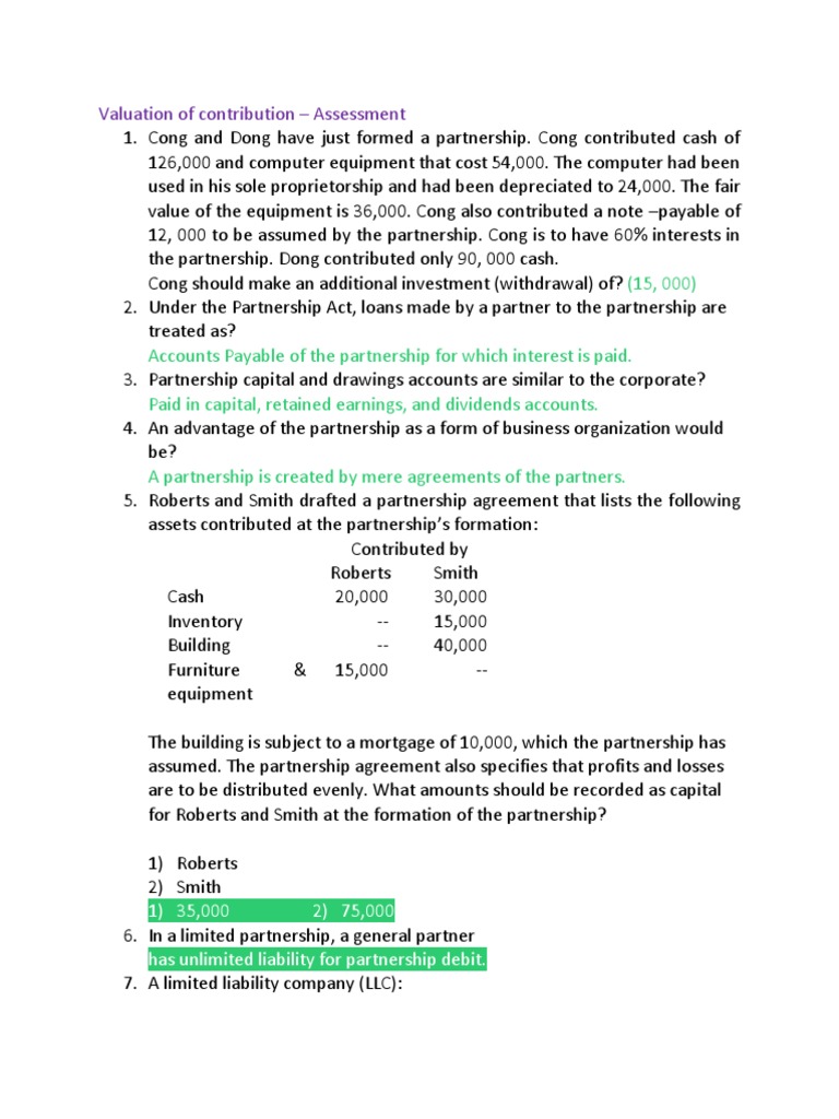 Valuation of Contribution | PDF | Partnership | Valuation (Finance)