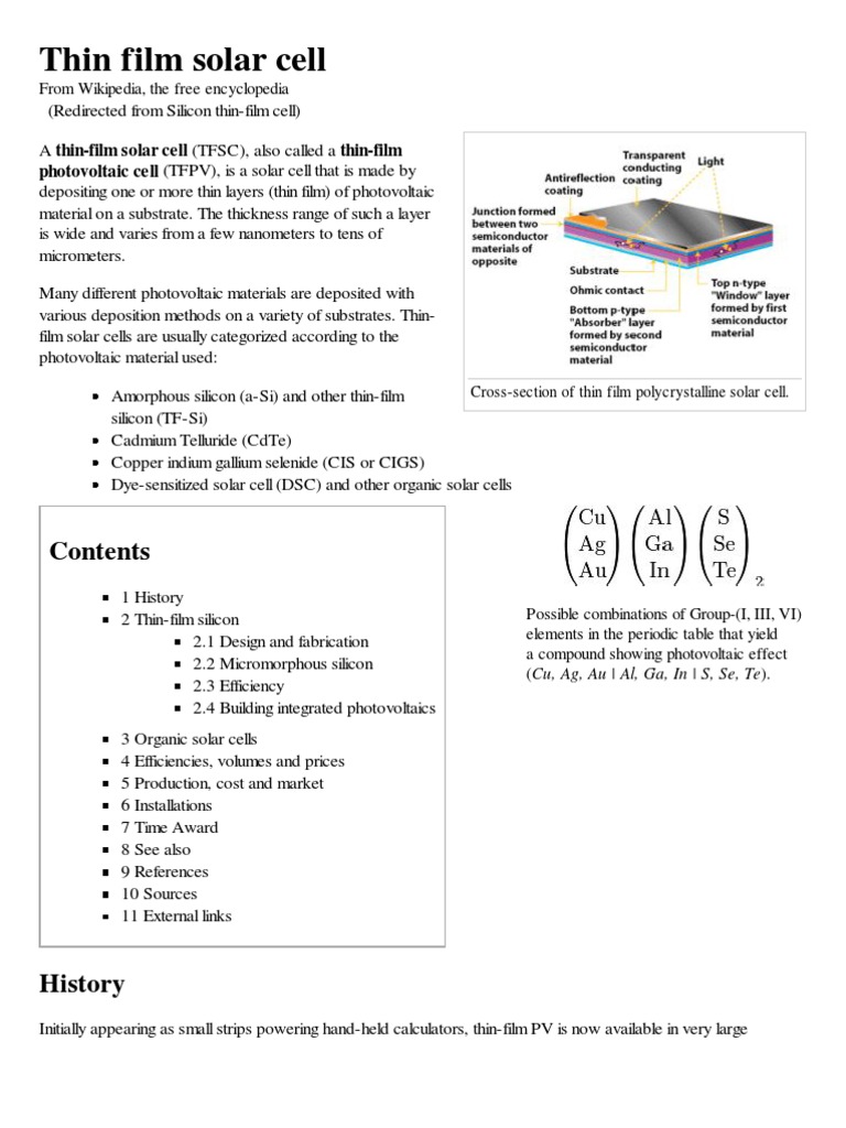 Thin Film Solar Cell Wiki | PDF | Thin Film Solar Cell | Solar Cell