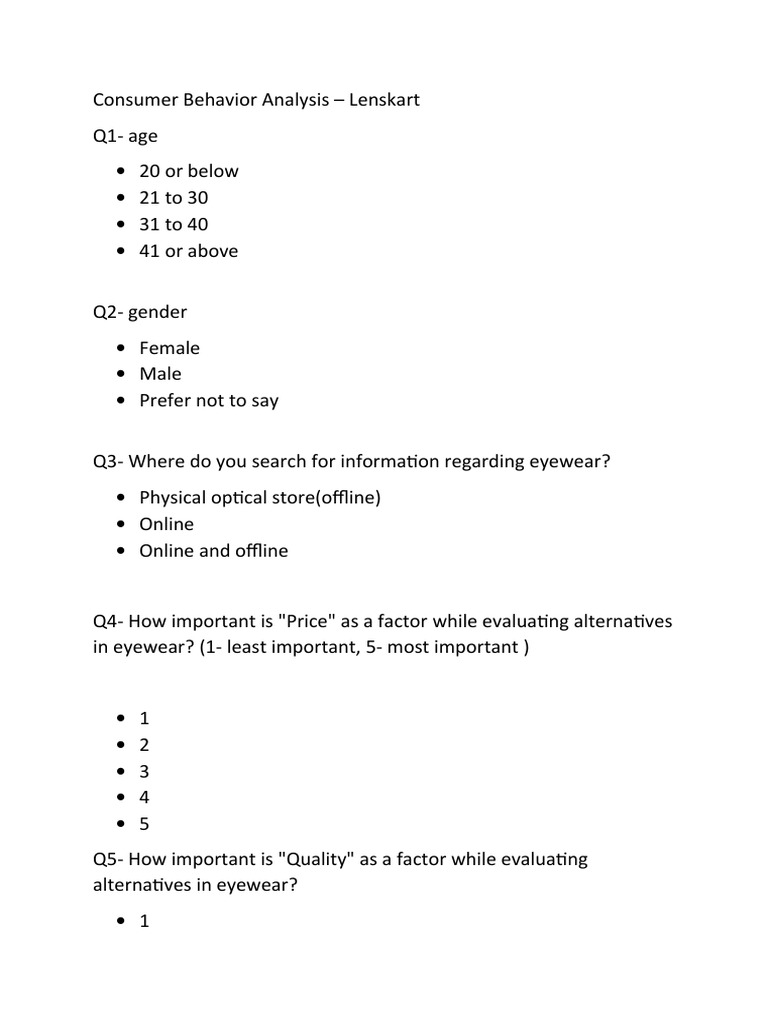 Consumer Behavior Survey for Lenskart | PDF