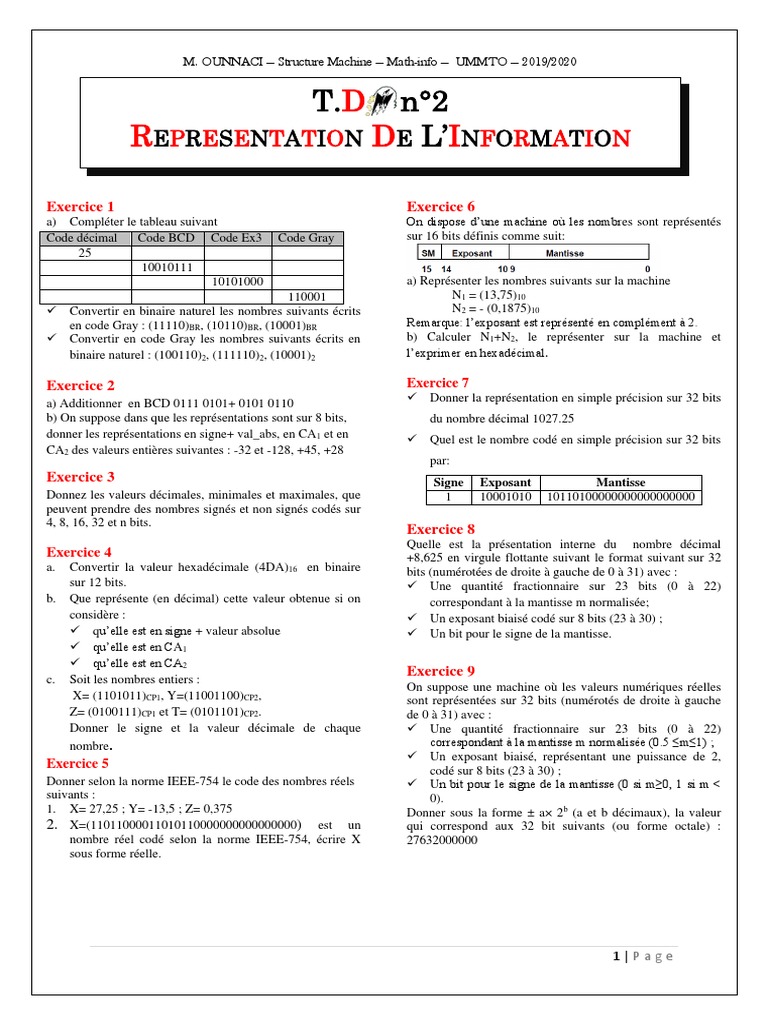 TD2 | PDF | Décimal codé binaire | Mathématiques