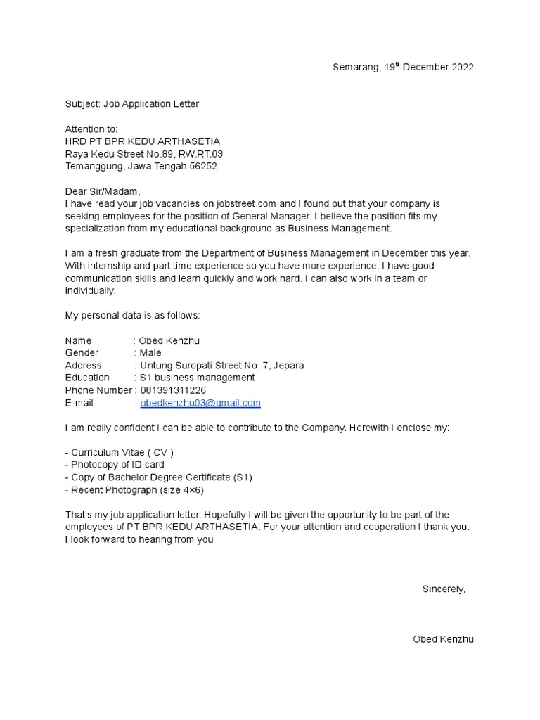 Job Application Letter | PDF