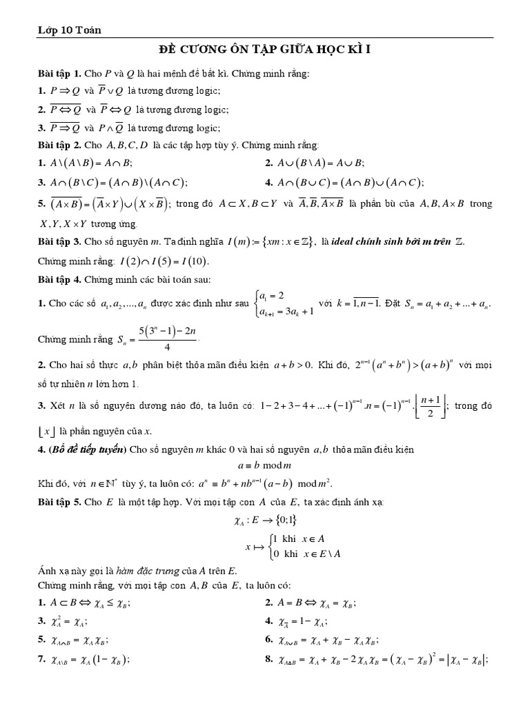 LOP 10 Toan - DE CUONG GIUA HKI | PDF
