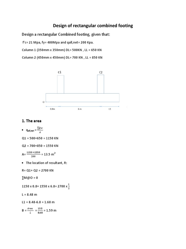 Design of a Rectangular Combined Footing to Support Two Columns Subjected to Dead and Live Loads ...