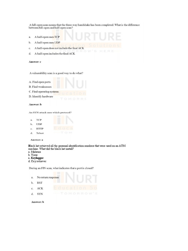 ethical mcq | PDF | Security Hacker | Transmission Control Protocol