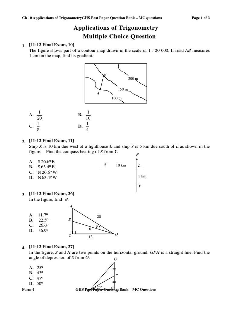 (11-16) 3B-Ch.10-Applications of Trigonometry - MC | PDF | Angle ...
