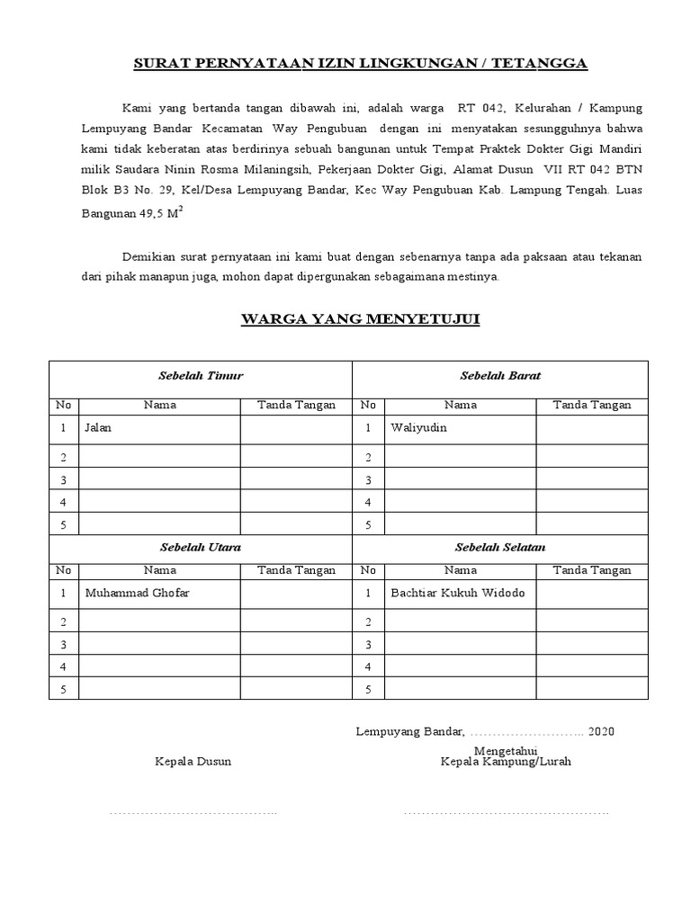 Surat Pernyataan Izin Lingkungan | PDF