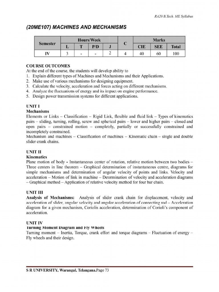 Machine and Mechanism Syllabus | PDF