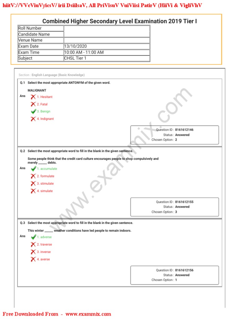 SSC CHSL Question Paper PDF in English 13.10.2020 All Shift | PDF ...