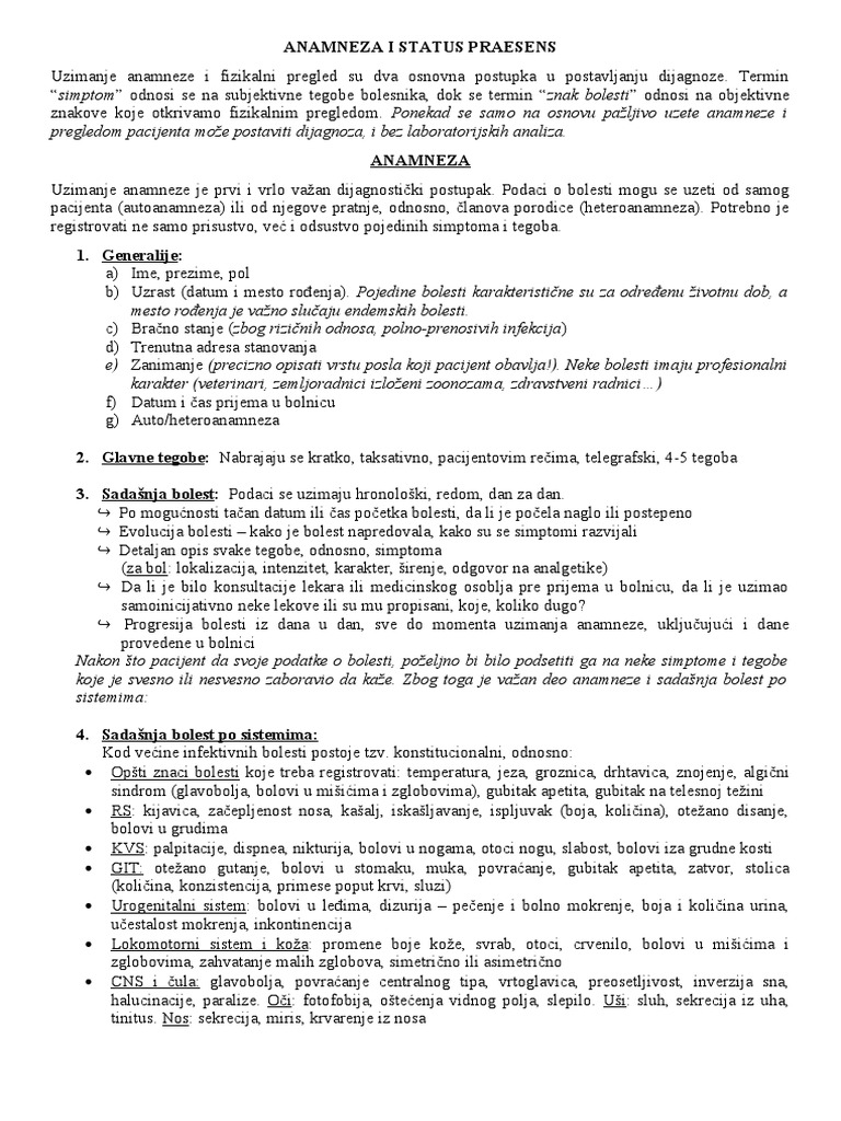 Anamneza I Status Praesens | PDF