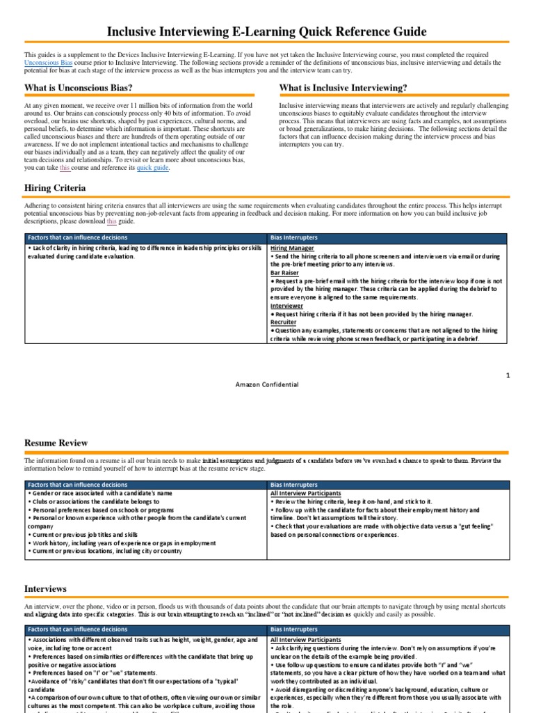 Inclusive Interviewing Quick Reference VF | PDF | Bias | Thought