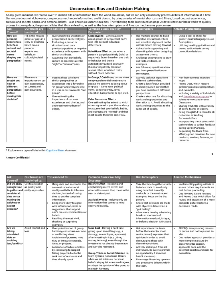 Unconscious Bias and Decision Making - Reference Guide - VF | PDF ...