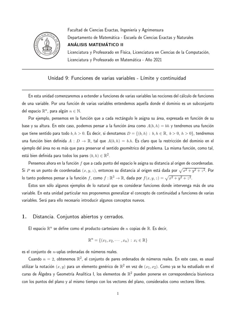 Unidad9-2021-Funciones de Varias Variables | Descargar gratis PDF | Función (Matemáticas ...