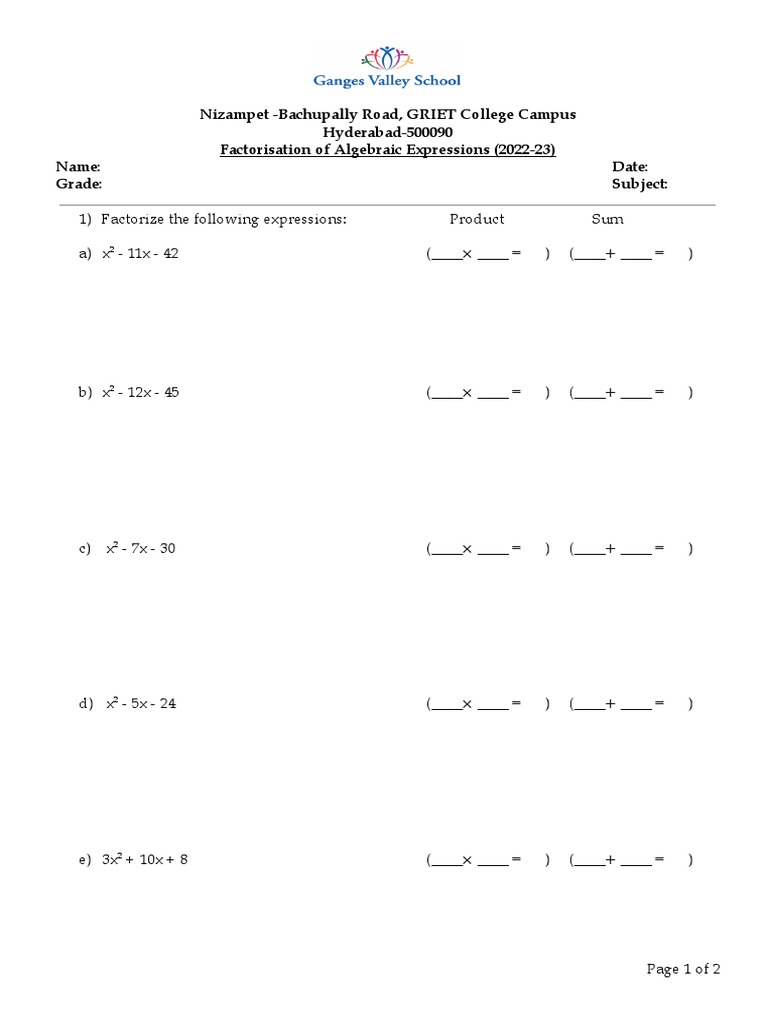 Factorisation Pdf