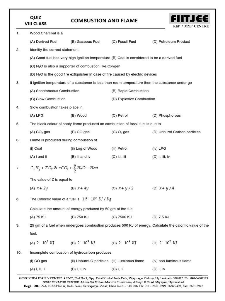 Combustion and Flame Quiz | PDF | Combustion | Fires