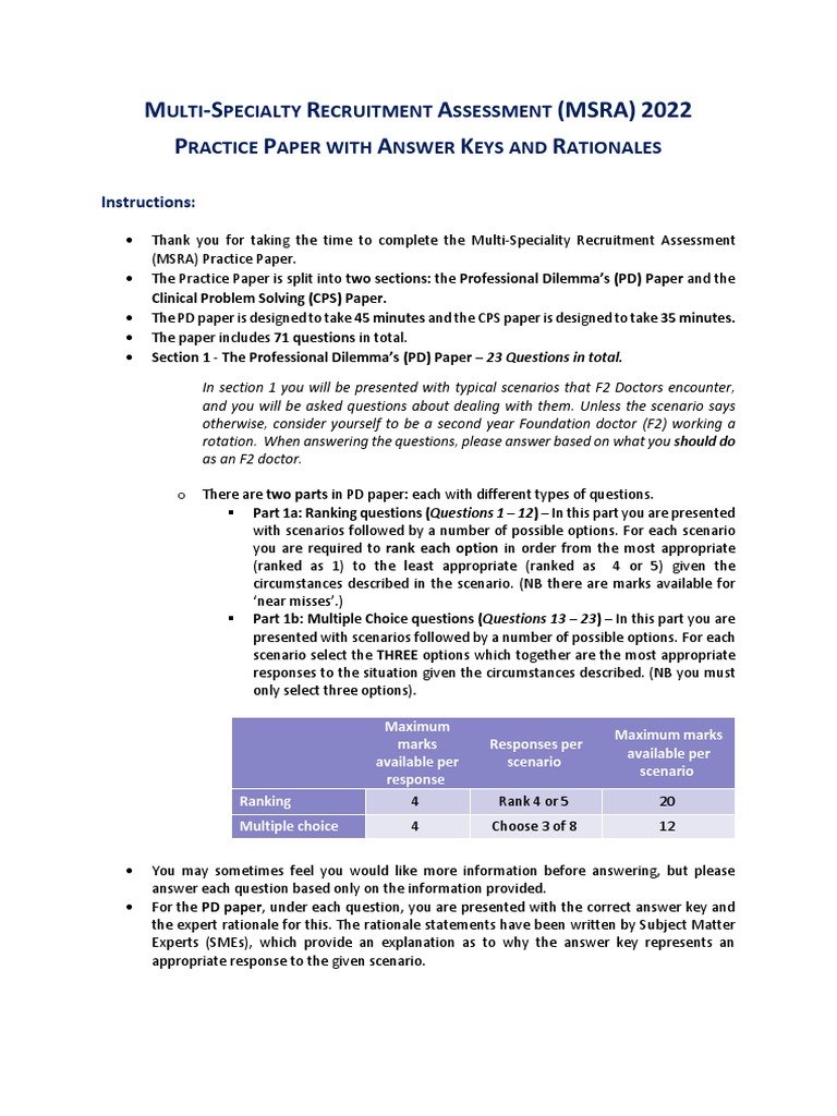 MSRA Practice Paper 2022 | Download Free PDF | Nursing | Empathy