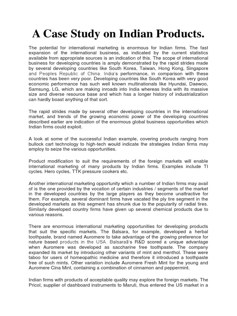 Case Assignment Indian Products | PDF | Developing Country | Generic Drug