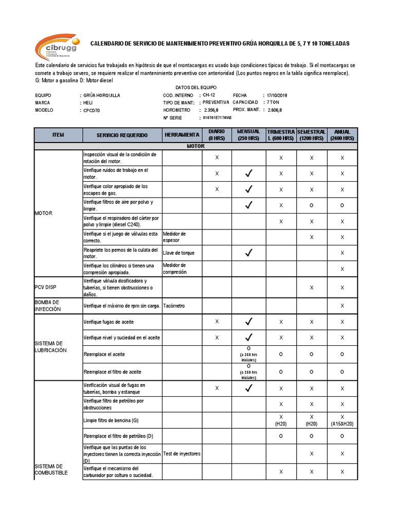 Pauta de Mantención CH-12 2.606H | PDF | Inyección de combustible ...