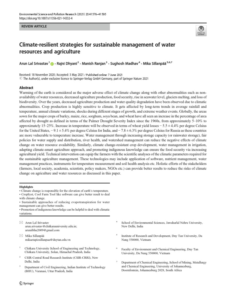 Srivastav Et Al Climate-Resilient Strategies For Sustainable Management ...