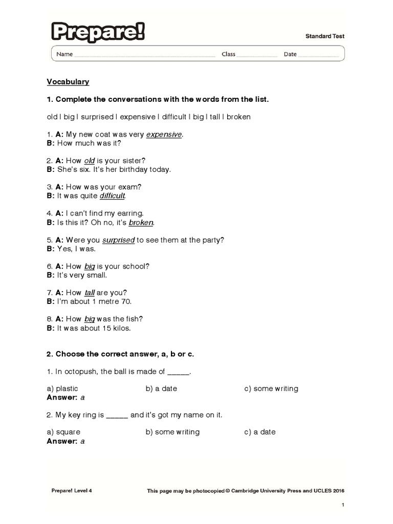 PRE-UT-U4S With Answers | PDF