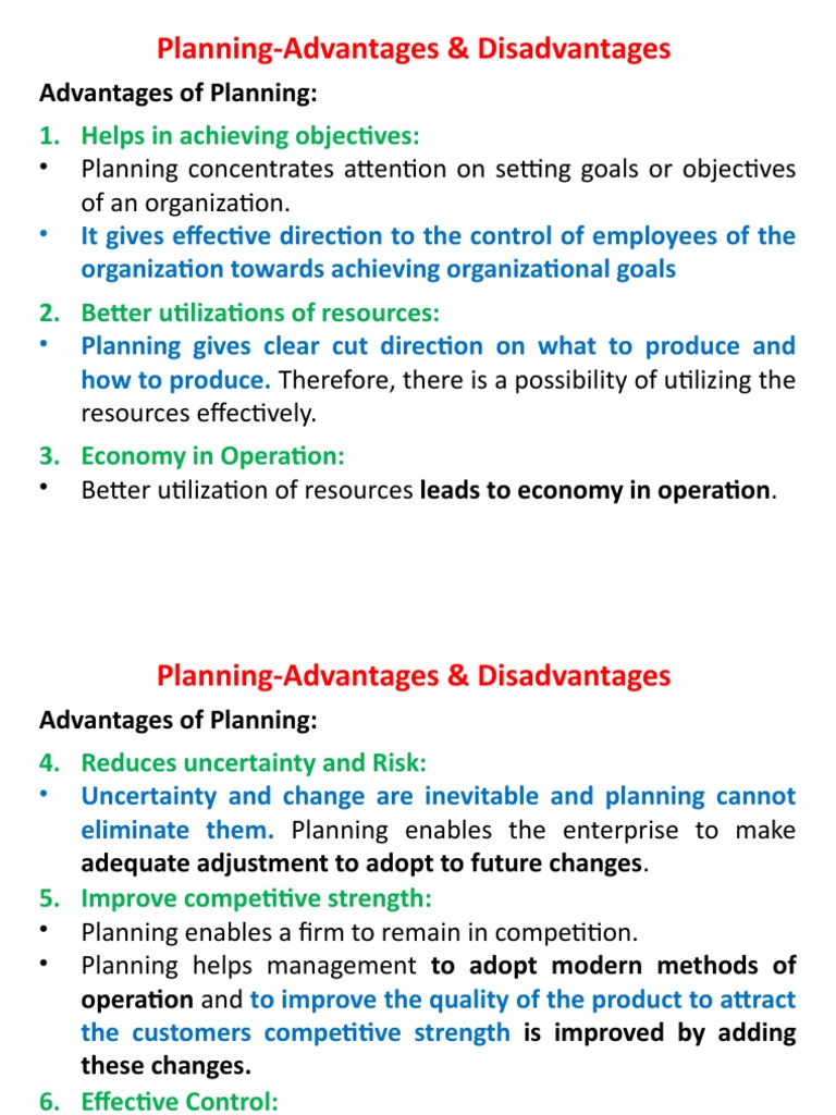 04 Planning-Advantages & Disadvantages | PDF | Goal | Decision Making
