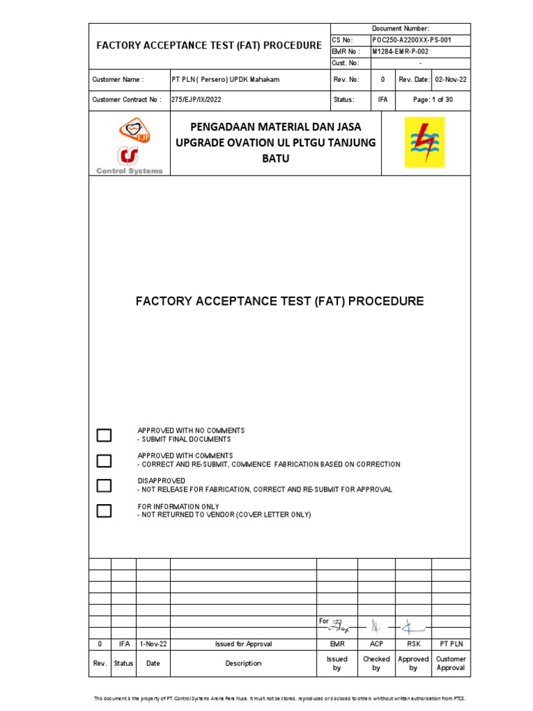 Factory Acceptance Test Procedure for the Tanjung Batu Evergreen ...